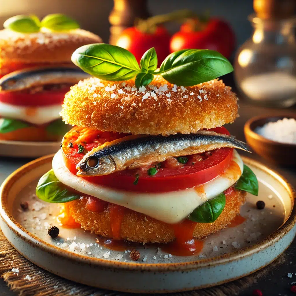 "Alla burger" z pomidora, mozzarelli i anchois – lekka, włoska ...